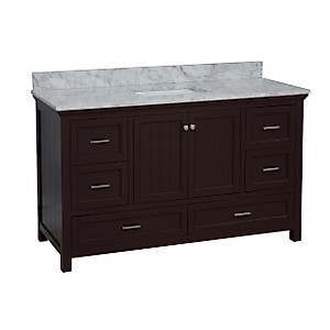 Kitchen Bath Collection Paige 60-inch Single Bathroom Vanity (Carrara/Chocolate): Includes Chocolate Cabinet with Authentic Italian Carrara Marble Countertop and White Ceramic Sink