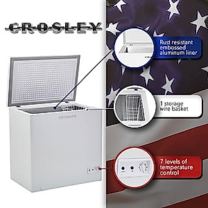 Crosley American Tribute 7cf Mini Deep Chest Freezer: Small & compact w/USA flag bunting outside lid. The best 4 garage, apartment, dorm, bar, bedroom, ice cream, frozen food & big family meat packs