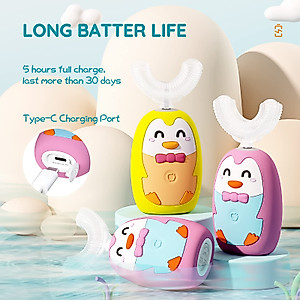 mornwell Kids Toothbrush Electric, Auto Toothbrush for Kid New Model Ultrasonic Kids Electric Toothbrush, U Type Whitening Massage Toothbrush, IPX7 Waterproof Smart Rechargeable Toothbrush (Yellow)