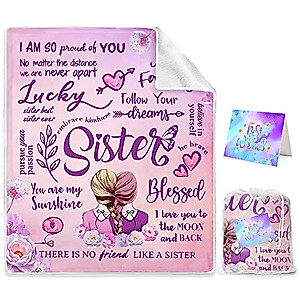 Sister Birthday Gifts from Sister Blanket, Sister Gifts Soft Throw Blanket from Sister for Bestie, to My Sister Purple Flannel Blankets and Throws Christmas Valentines Day Gifts for Women, 50”x60”