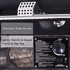 VEIKOUS 46'' Outdoor Rectangle Propane Gas Fire Pit Table with Lid, Cover, Free Lava Rocks and Stone Finish Design, 50000 BTU Stainless Steel Burner and Hose