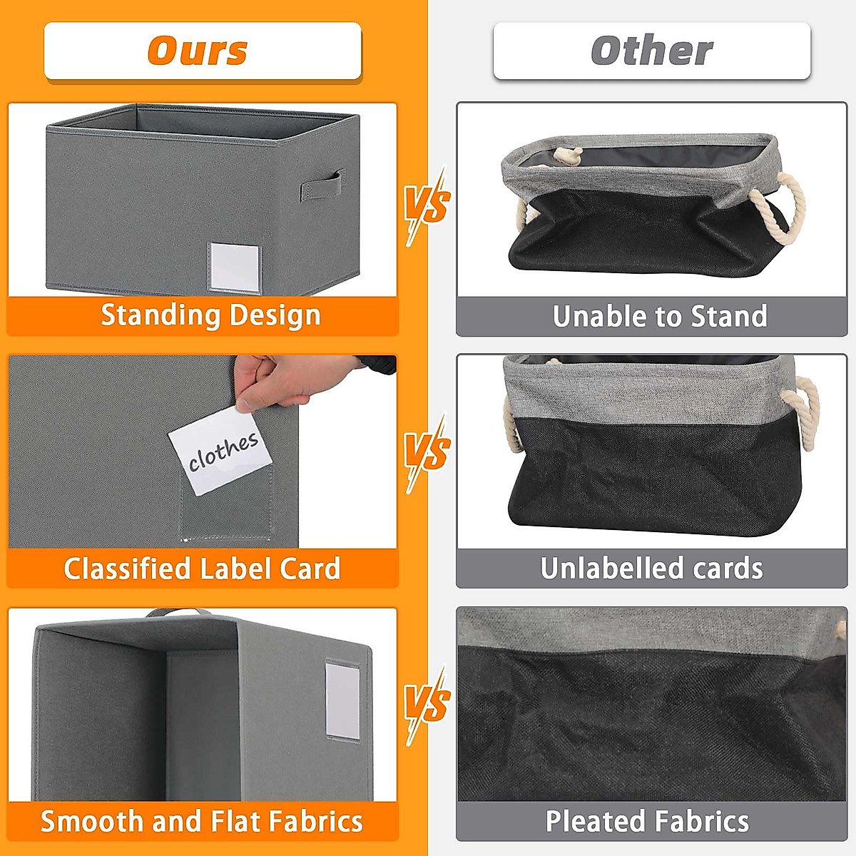 ASXSONN Large Fabric Storage Bins 3 Pack, Collapsible Closet Storage Bins for Shelves with Label, 15x11in Storage Baskets for Shelves, Fabric Closet Organizers and Storage Bins with Handles (Grey)