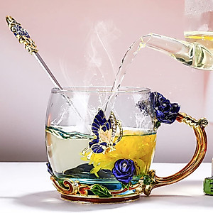 Spuik Enamel Tea Cup Coffee Mug with Gift Box Handmade Flower Tea Cups Women Glass Tea Mugs 11 OZ Ideal Christmas Gift Cup for Women Mum Sister