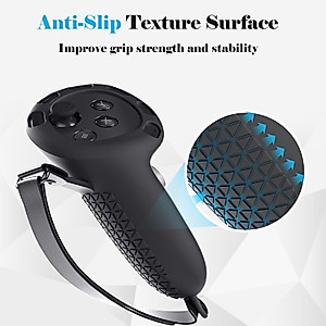 Nsiucion Controller Grips Cover for Meta Quest 3, Silicone Covers Protector with Adjustable Knuckle Straps, VR Accessories (1 Pair Black)