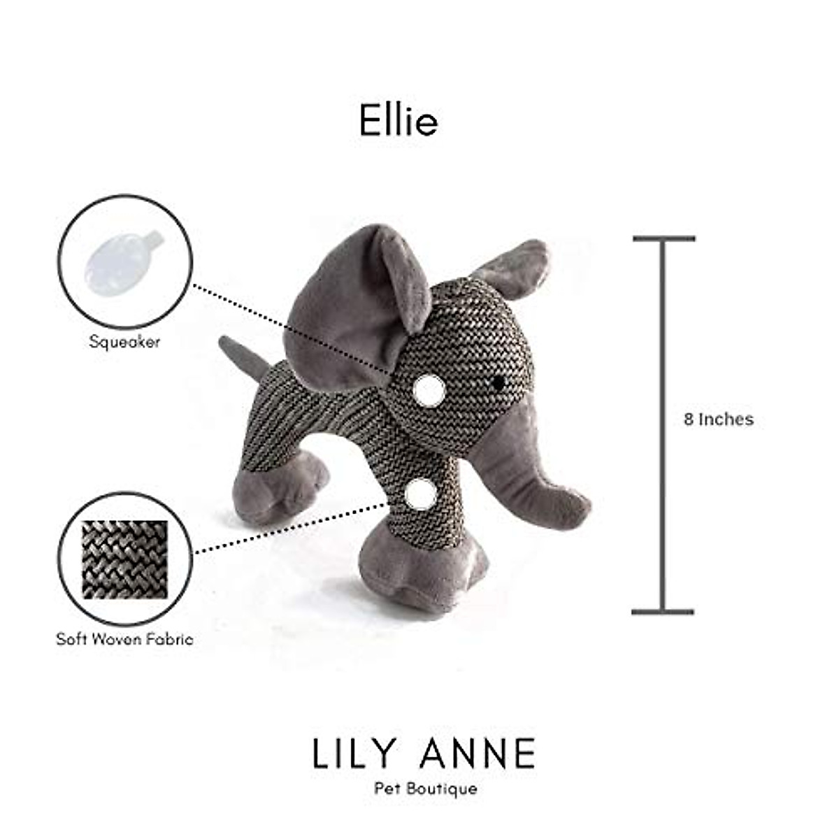 Lily Anne Boutique Woven Cute Dog Toys - Monkey Dog Toy, Elephant Dog Toy, or Sheep Dog Toy - Single or 2 Pack Squeaker Dog Toy - Soft Plush Toys for Light Biters - Dog Chew Toys (Elephant, 2-Pack)
