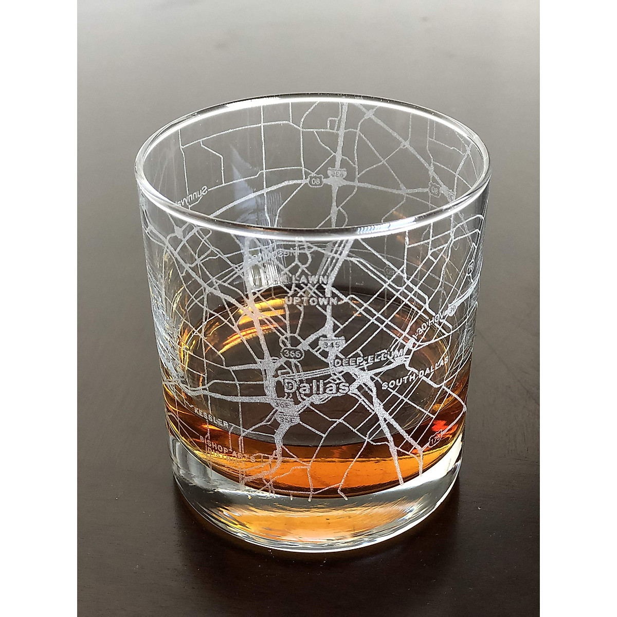 Rocks Whiskey Old Fashioned 11oz Glass Urban City Map Dallas Texas