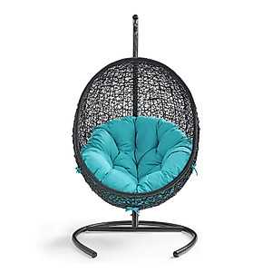 Modway EEI-739-TRQ-SET Encase Wicker Rattan Outdoor Patio Porch Lounge Egg, Swing Chair with Stand, Turquoise