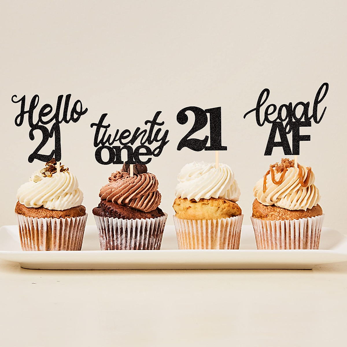 24 PCS 21st Birthday Cupcake Toppers legal Hello 21 Twenty One Cupcake Picks 21st Birthday Cake Decorations Supplies Black