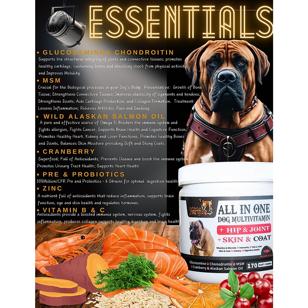Barbarian Boerboels All in One Dog Multivitamin for Hip and Joint, Skin and Coat, 170 Count.