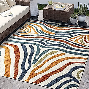 Abani Colorful Contemporary Zebra Print Area Rug Rugs - Multicolor Non-Shed 6' x 9' Animal Pattern Blue & Brown Indoor/Outdoor Rug