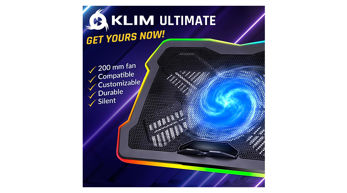 KLIM Ultimate RGB Laptop Cooling Pad - Silent & Stylish
