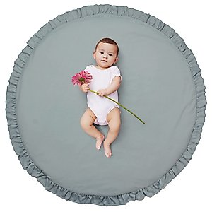 ABREEZE Baby Cotton Play Mat Soft Crawling Mat Detachable Washable Game Blanket Floor Playmats Kids Infant Child Activity Round Rug Home Room Decor,Light Grey