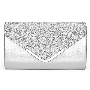 ZIUMUDY Women's Sparkle Evening Bags Envelope Clutches Shoulder Chain Handbag Bridal Wedding Purse (Silver)
