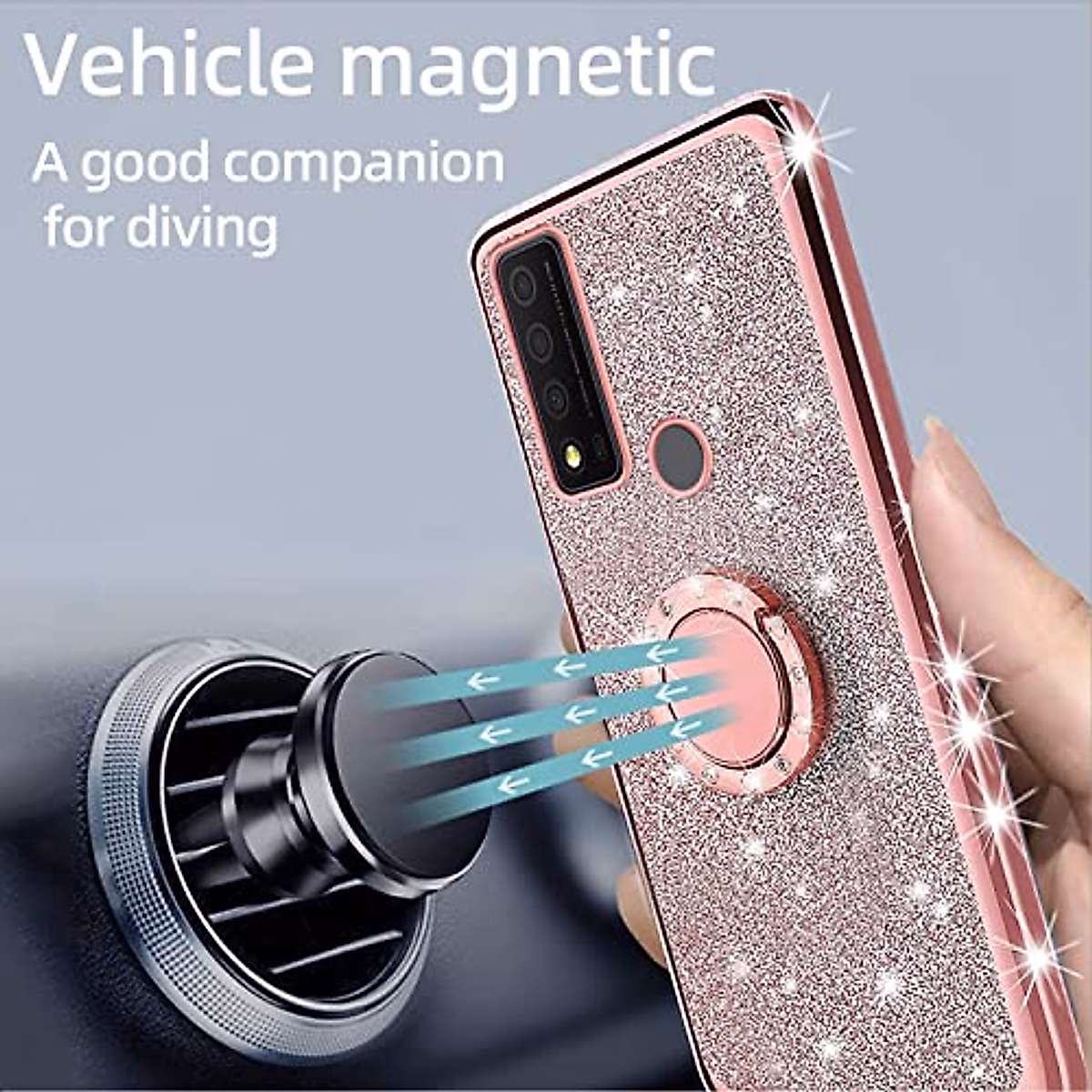 KuDiNi for TCL 30 XE 5G Case, TCL 30 XE 5G Phone Case for Women Glitter Crystal Soft Stylish Clear TPU Luxury Bling Cute Protective Cover with Kickstand Strap for TCL 30 XE/20R 5G Case (Glitter Rose)