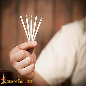 Lord of Battles Medieval Needle Viking Embroidery Needle Handmade Knitting Needles Binding Tool, Multipurpose Weaving/Knitting/Stitching Needles for Craft Work (Set of 5, Bone Needles - 3.5")