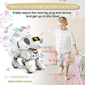 FUUY Remote Control Dog for Kids Robot Dog That Acts Like a Real Dog Interactive Robot Pet Follow Me Robotics Toys Intelligent Robo Dog Programmable Sing and Dance Design Birthday Gifts Kids Age 4-7