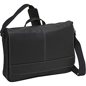 Kenneth Cole REACTION Risky Business Messenger Full-Grain Colombian Leather Crossbody Laptop Case & Tablet Day Bag, Black