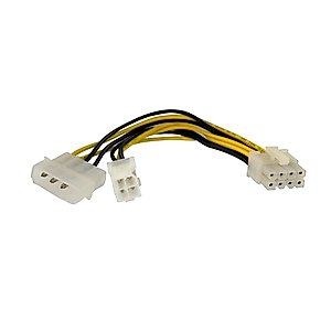 StarTech.com 6 Inch 4 Pin to 8 Pin EPS Power Adapter with LP4 - F/M - ATX to EPS Power Adapter (EPS48ADAP), Black