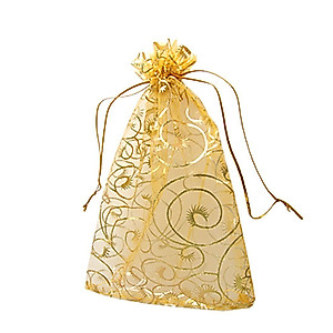 Wedding Favors Small Gift Bags, 100pcs 5 Inch x 7 Inch (13x18cm) Gold Organza Bags for Party Favor Bags Small Business Candy Bags Mesh Bag (Gold, 5''x7'')