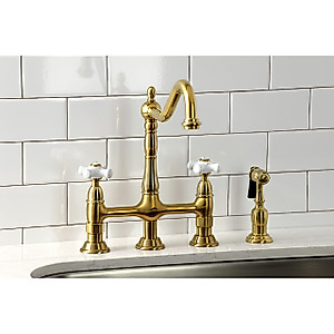 Kingston Brass KS1277PXBS Heritage 8-Inch Center Kit Bridge Faucet with Brass Sprayer, Brushed Brass