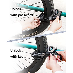 KEYSTP Bike Lock Cable with Combination Key,Password Lost Retrievable Bicycle Lock Anti-Theft,Resettable with Mounting Bracket for Bikes and Scooters