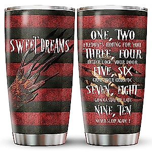 34HD Halloween Gifts for Horror Fans, Freddy Tumbler Stainless Steel with Lid 20 oz, Horror Character Coffee Mug, Freddy's Coming Cup, Birthday Gifts for Movie Lovers