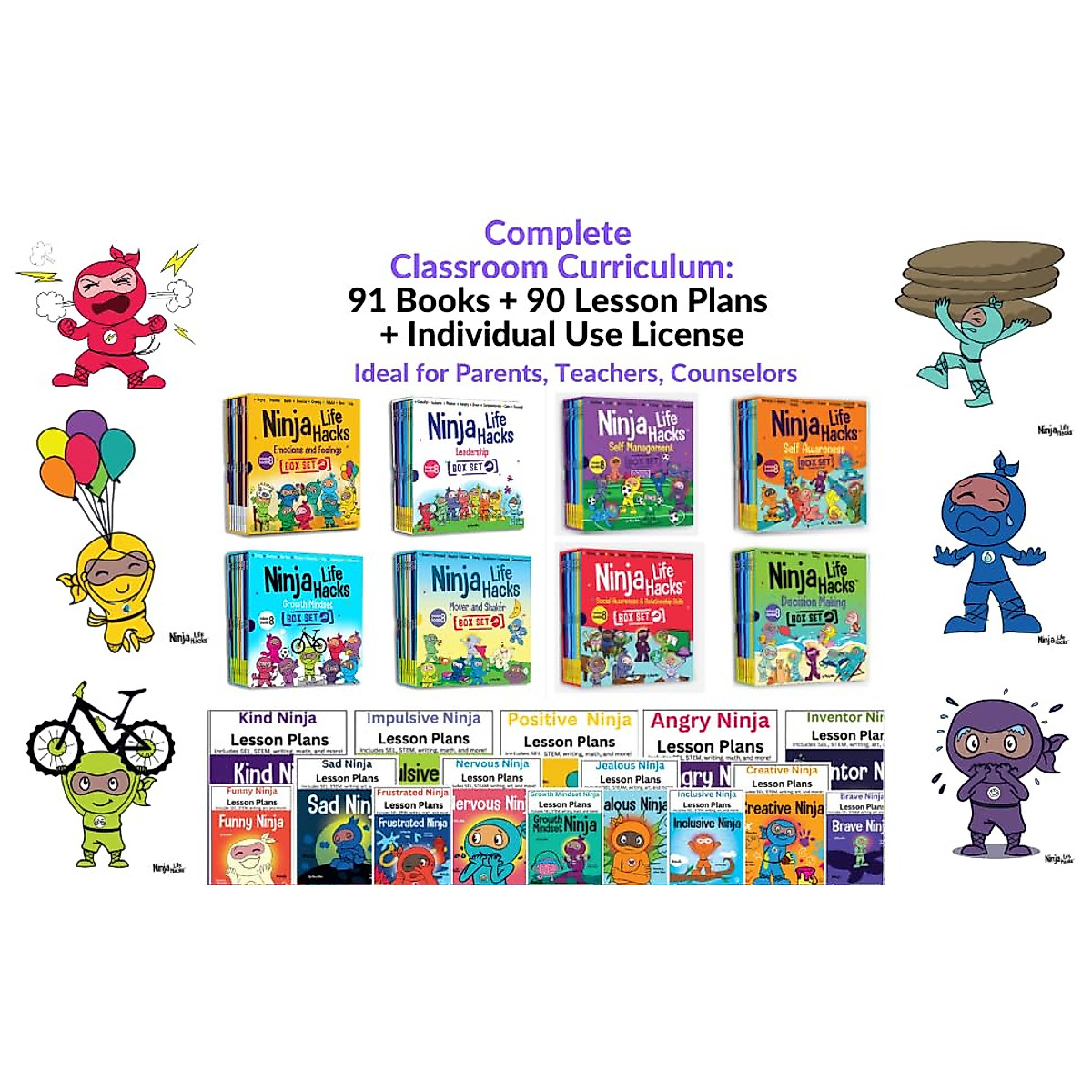 Ninja Life Hacks Leadership 8 Book Box Set (Books 17-24: Focused, Calm, Brave, Compassionate, Masked, Inclusive, Grateful, Hangry)