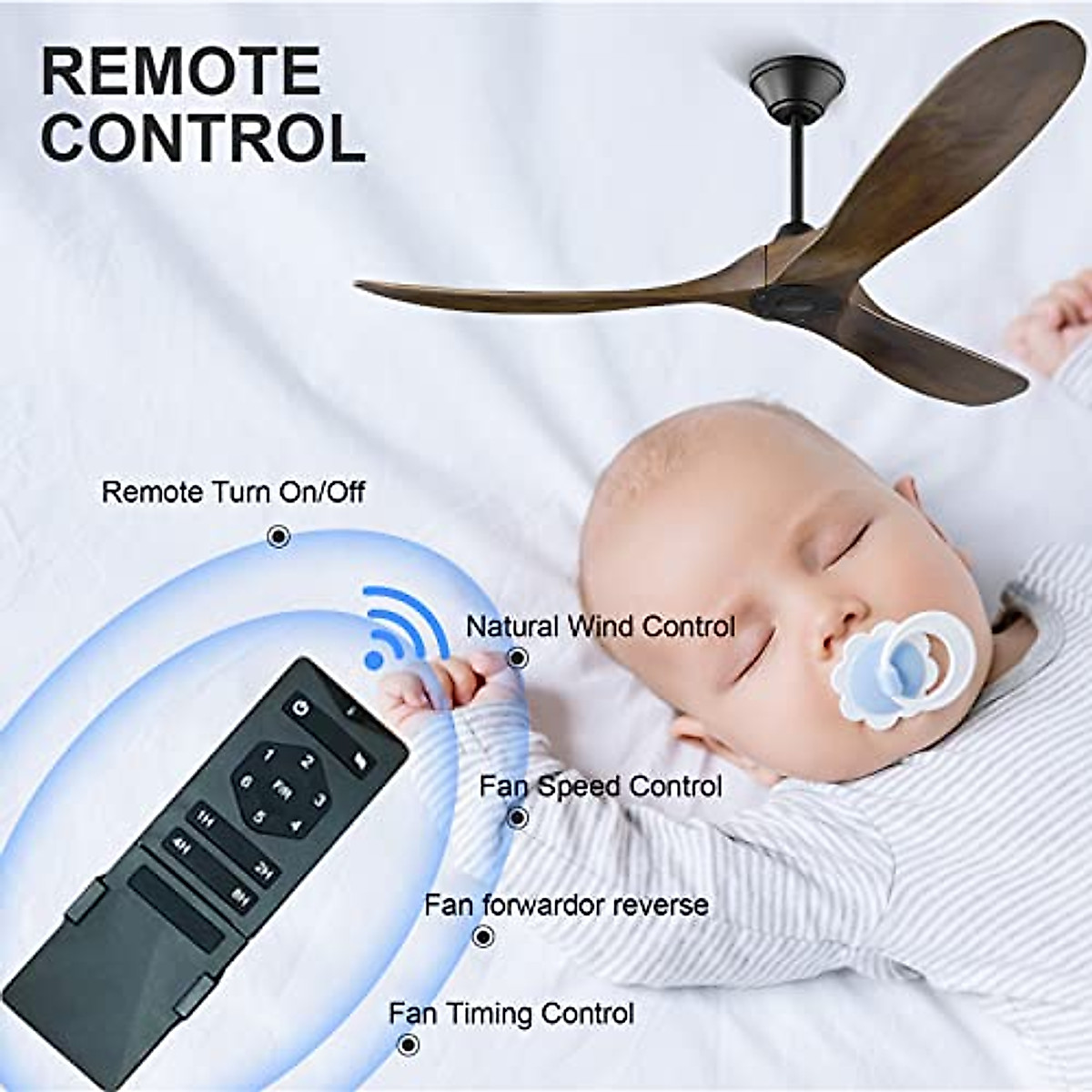 Outdoor Ceiling Fans without Light, 70" Modern Low Profile Flush Mount Ceiling Fan with Remote, 3 Blades Propeller Ceiling Fan No Lights for Patios Farmhouse Bedroom, 6-Speed, Quiet DC Motor, Timer