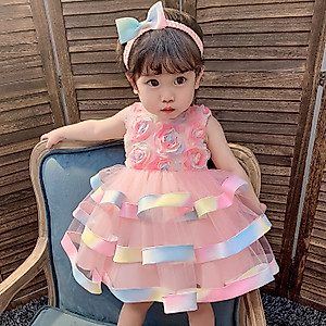 Formal Prom Pageant Wedding Girls Dresses A-line Knee Length Tutu Ruffle Lace Dress Princess Party Infant Baby Birthday Dress 12M 18M Pink 90