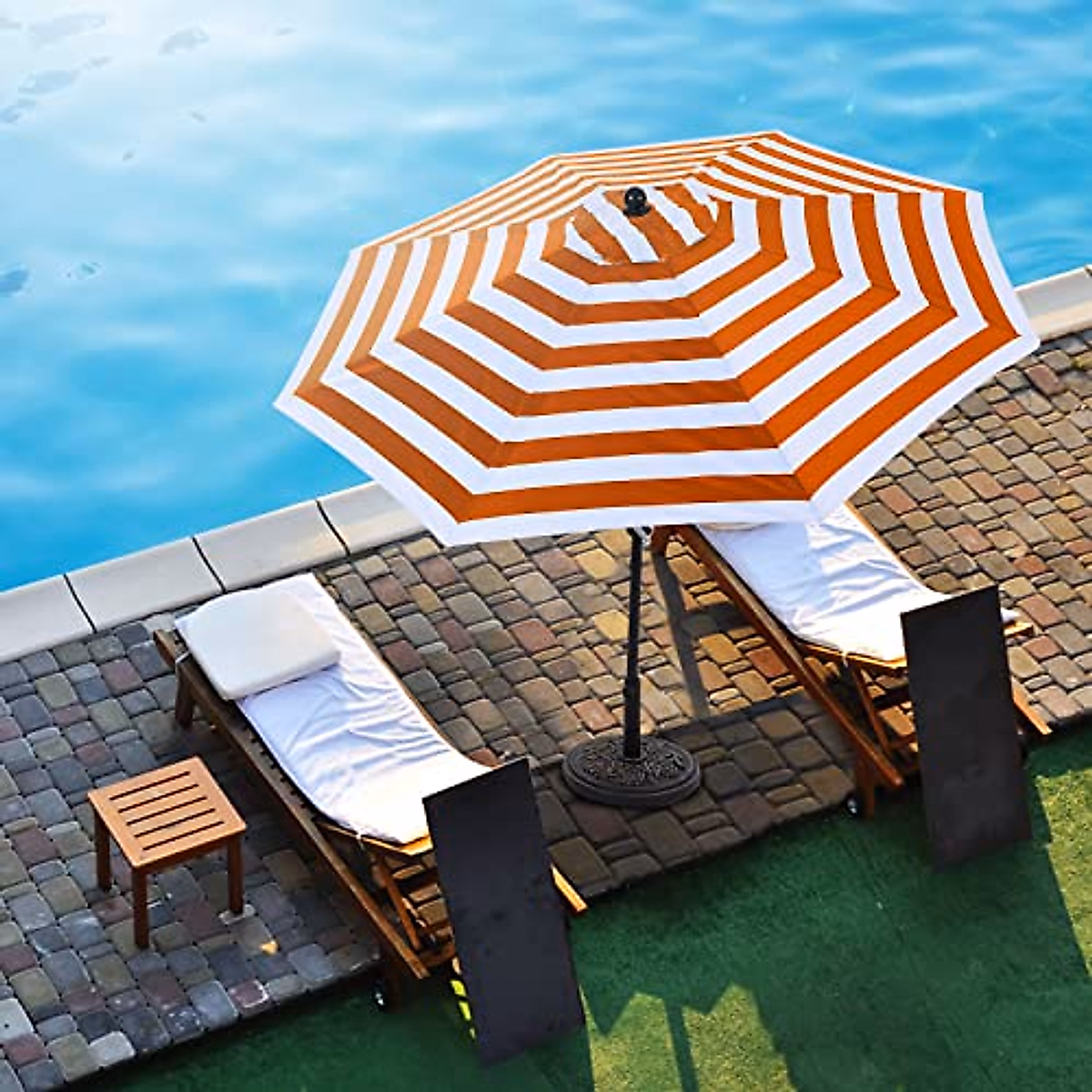 MASTERCANOPY Patio Umbrella 9 ft Replacement Canopy for 8 Ribs-Orange&White