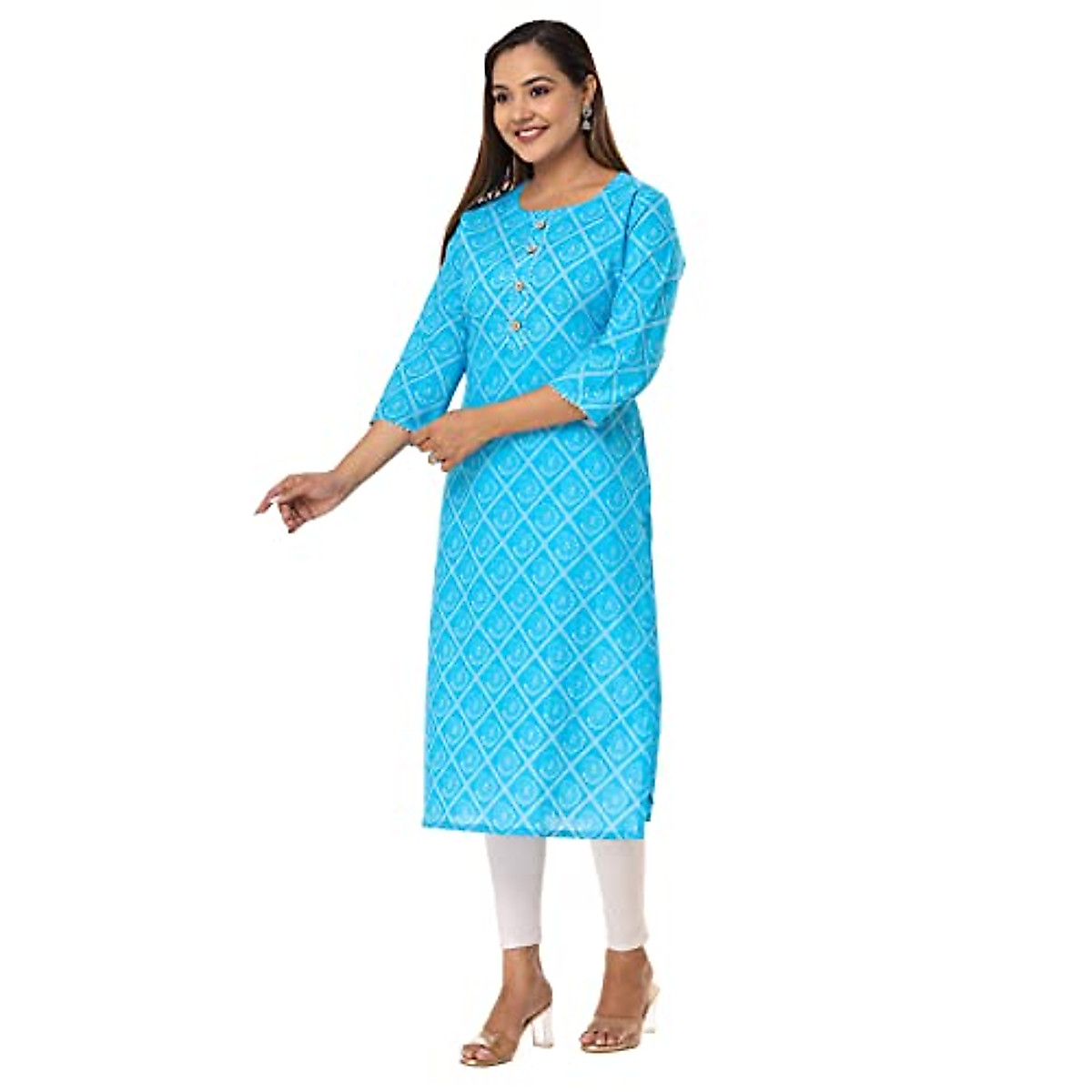 VIHAAN IMPEX Leheriya Printed Casual Blue Tunic Tops For Women Kurta Kurti For Ladies
