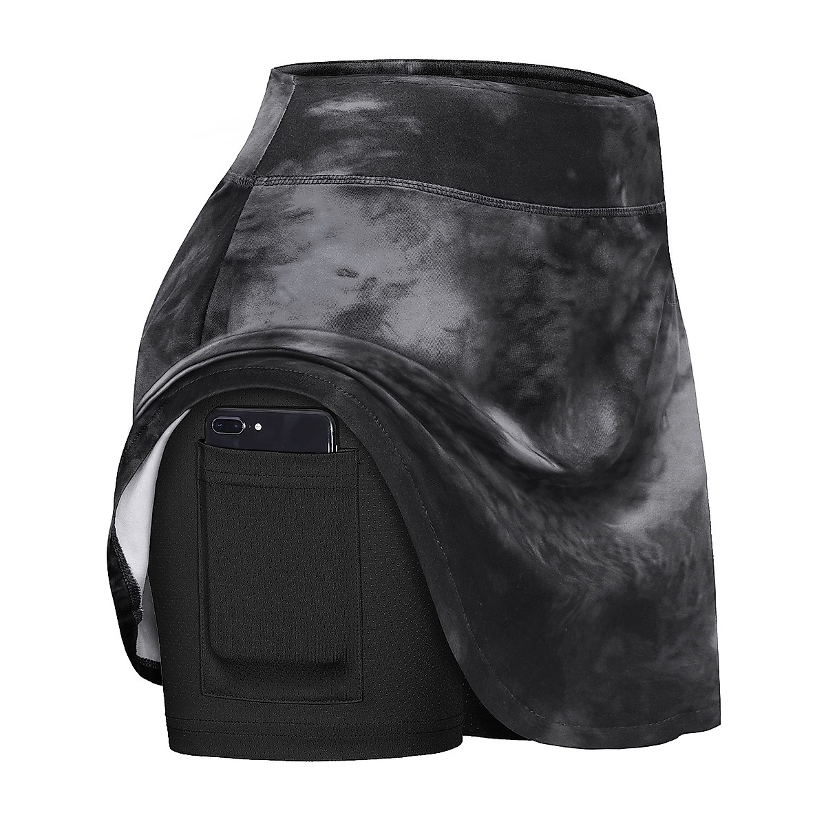 BLEVONH Skorts Skirts for Women,Tennis Golf Running Active Pleated Skirts with Liner Inner Pocket Black Grey Tie-dye 3XL