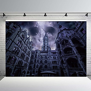 MEHOFOND 7x5ft Halloween Backdrop for Photography Horror Zombie Dark Night Scary Skull Abandoned City Adults Portrait Holiday Photoshoot Background Horrible Party Decorations Props