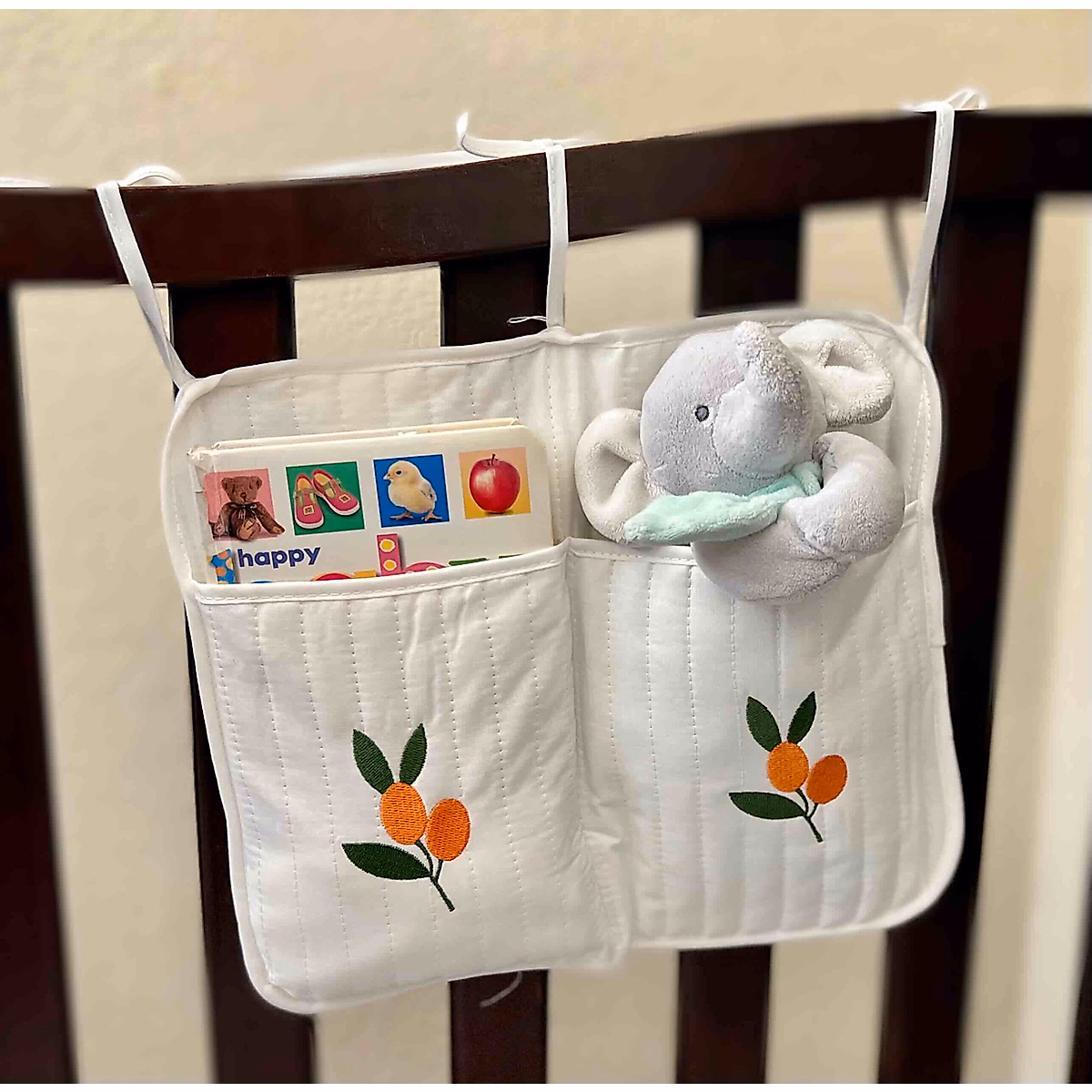2 Pieces Nursery Hanging Organizer For Crib and Changing Table-Double Pocket Hanging Bag-Hanging toy storage-Cotton and Machine washable (Olive)