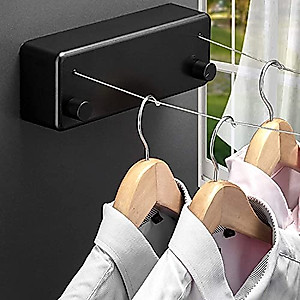 Retractable Clothesline Adjustable Drying Line for Cloth Laundry Outdoor/Indoor with Stainless Steel Double Rope Wall Mounted 13.8 Feets Clothsline (Black)