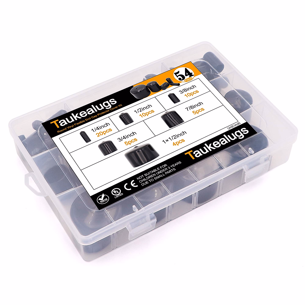 54pcs Black Pipe Post Bolt Screw Rubber Thread Protector Cover Vinyl tube End Caps,Assorted 1/4-inch to 1 1/2-inch-6 sizes