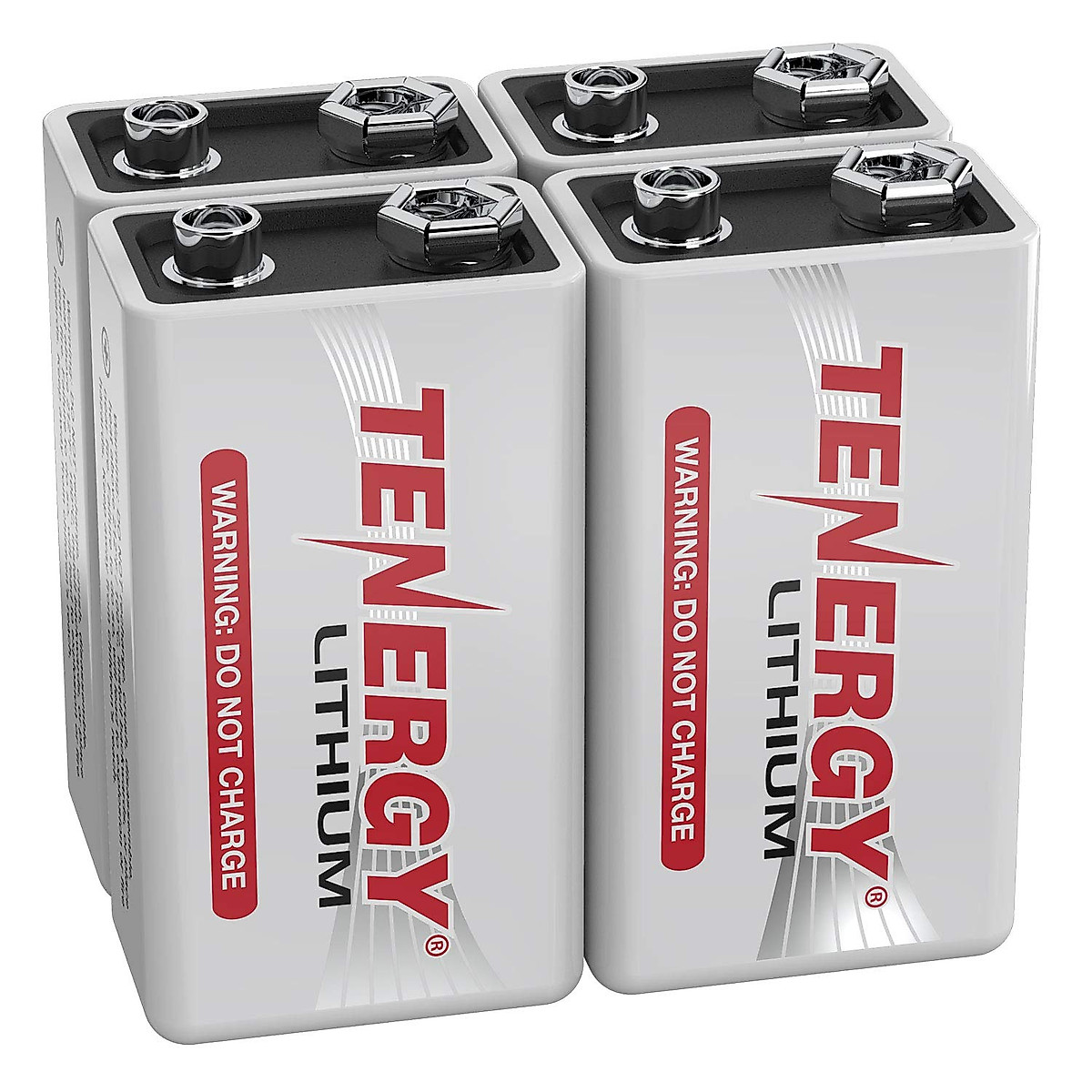 Tenergy 9V Lithium Batteries, 1200mah Non-Rechargeable Batteries, 10 Years Shelf Life Lithium 9 Volt Batteries, 4 Pack