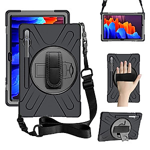ZenRich Galaxy Tab S8 Plus / S7 Plus Case 2022/2020, Samsung Tab S8+/S7+ 12.4 inch Case with S Pen Holder zenrich Case with Screen Protector Stand Hand Strap Shoulder Belt-Black