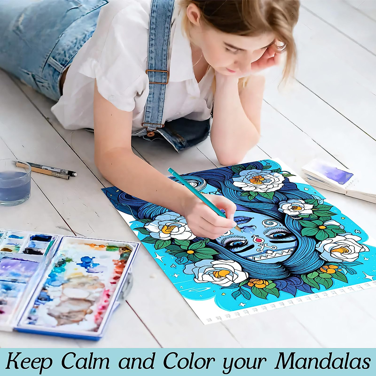 Sugar Skull Women Coloring Book for Adult Women Relaxation, Spiral Bound, Printed Single-Sided, Anxiety and Depression 24 Pages Coloring Book Arts and Crafts Sugar Skull Gift for Adult Women