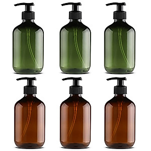 10 oz Pump Bottle Plastic Pump Lotion Dispenser Empty Bottle, Amber and Green 6 Pack, for Shampoo Lotion Body Wash.