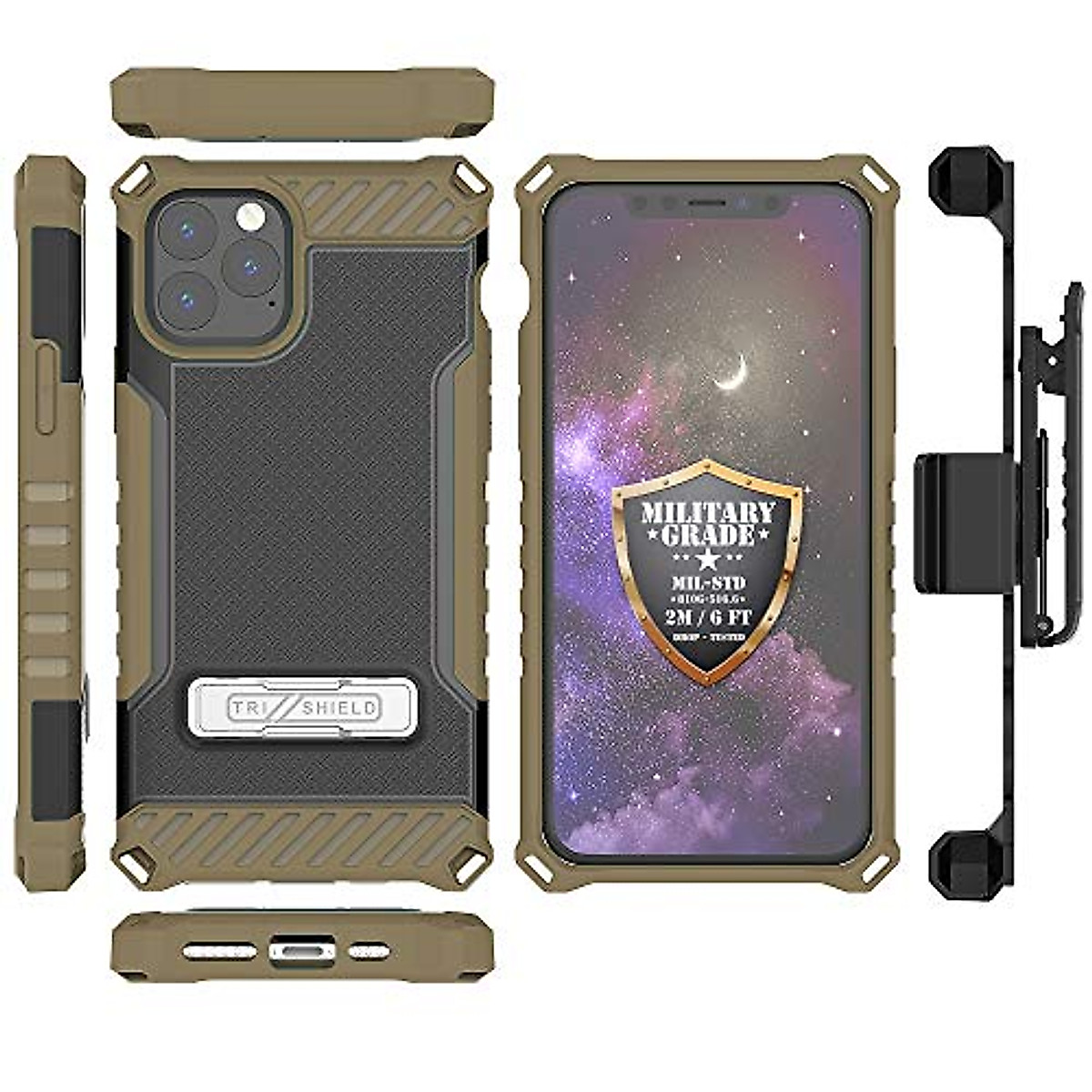 BEYOND CELL Tri-Shield Phone Case Compatible with iPhone 11 Pro (2019) 5.8” only, Military Grade Drop Tested, Shockpoof High Impact Rugged Armor Cover with Metak Kickstand, Belt Clip Holster