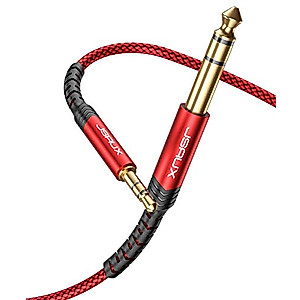 JSAUX 3.5mm to 6.35mm Stereo Audio Cable, 6.35mm 1/4" Male to 3.5mm 1/8" Male TRS Bidirectional Stereo Audio Cable Jack 4FT for Guitar, iPod, Laptop, Home Theater Devices, Speaker and Amplifiers-Red