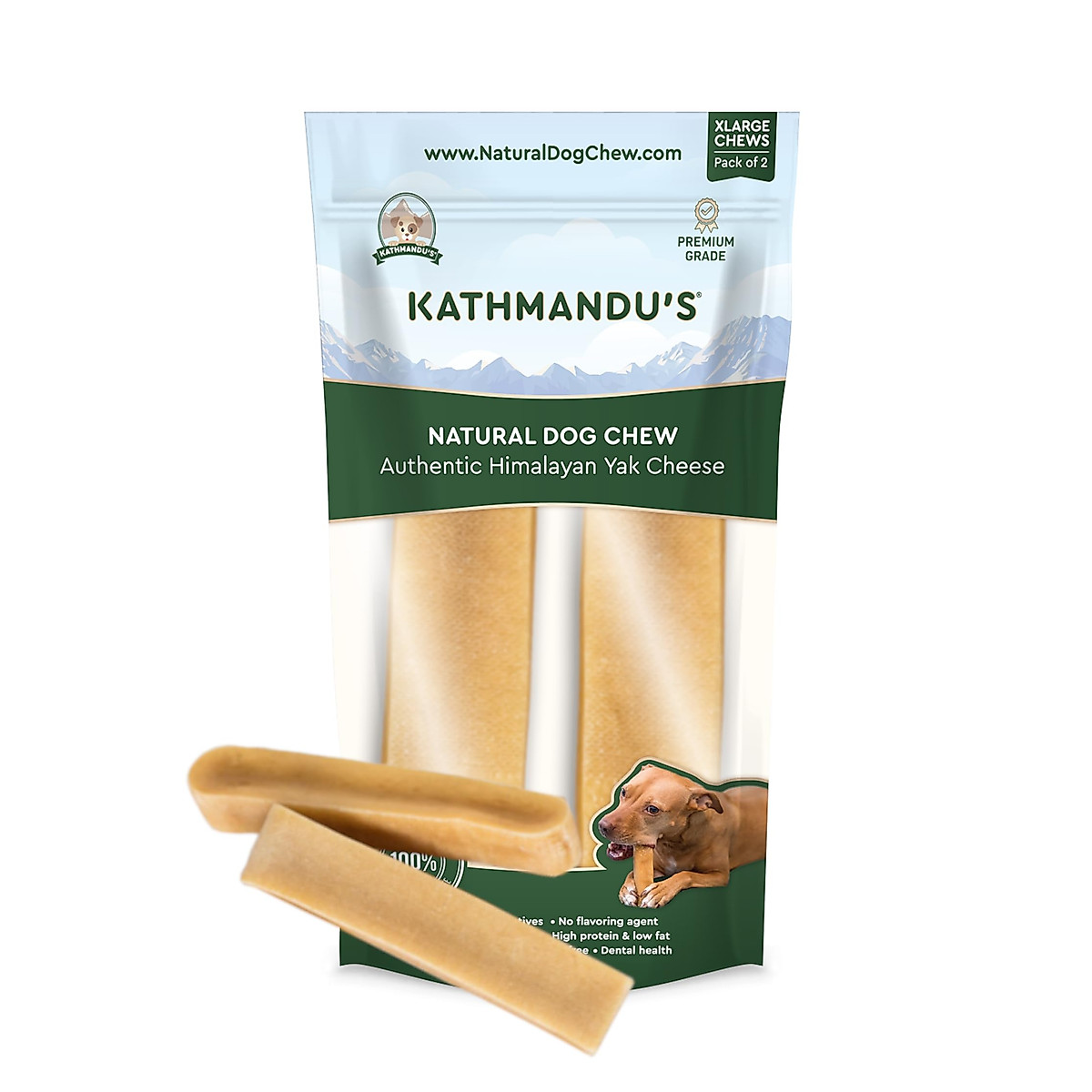 Authentic Himalayan Yak Cheese for Dogs - XLarge (Pack of 2) - Sourced from Pristine Himalayan Foothill, Rawhide-Free, NO preservatives