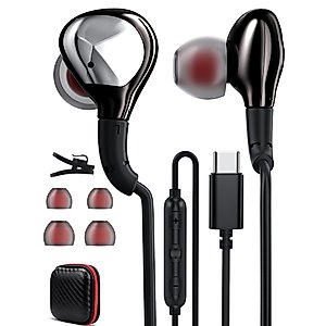 USB C Headphones for iPhone 16 15 Pro Plus Samsung S24 S23 S22 Ultra Flip Fold A53, Wired Earbuds Noise Canceling in-Ear Type C Earphones Microphone Volume Control Stereo for iPad Pro,Pixel 8 7a 6