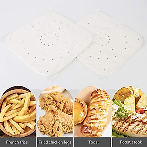 Beasea Air Fryer Parchment Paper 12 Inch, 200pcs White Air Fryer Filter Paper Square Perforated Parchment Paper Bamboo Steamer Papers for Air Fryer and Steaming Basket