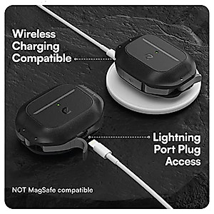 KeyBudz for AirPods 3rd Generation Case with Lock - Fully Waterproof AirPods 3 Case Cover with Keychain, Rugged Tough Protection, Hard Shell and Carabiner Clip for Easy Travel (Carbon Black)