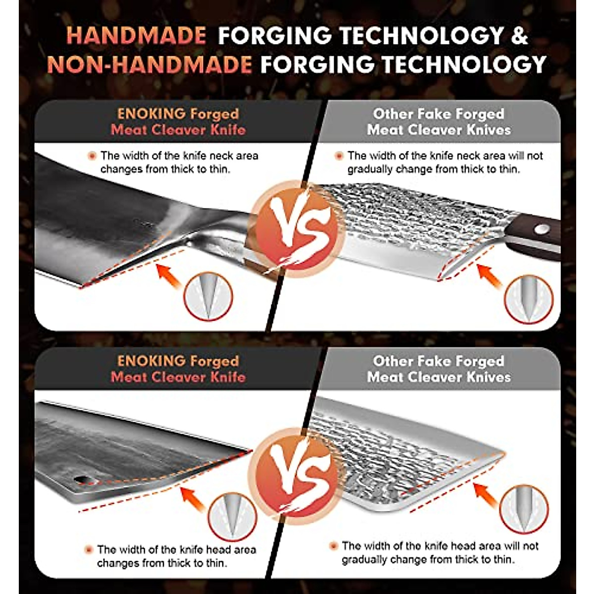 ENOKING Cleaver Knife, 7.5 Inch Hand Forged Meat Cleaver Heavy Duty Bone Chopper German High Carbon Stainless Steel Butcher Knife with Full Tang Handle for Home Kitchen and Restaurant, Ultra Sharp