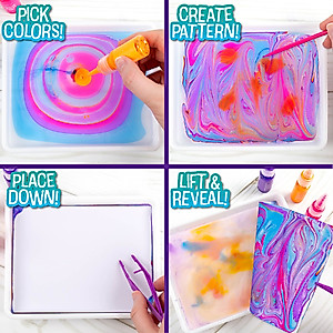 Made By Me Marbling Paint Studio, 25-Piece Marbling Kit for Kids, Make 10 Pour Paint Art Projects, Dip & Paint Marbling Arts & Crafts Kits for Kids, Less Mess Pour Paint for Ages 6, 7, 8 & 9, Fun Gift