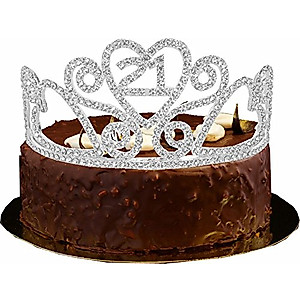 21st Birthday Sash and Tiara for Women - Fabulous Set: Glitter Sash + Floating Heart Rhinestone Silver Premium Metal Tiara for Women, 21st Birthday Gifts for 21st Birthday Party