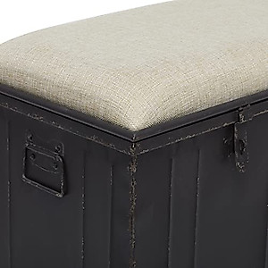 Deco 79 Farmhouse Metal Fabric Ottoman Storage Bench Tufted Footrest, Livingroom, Bedroom, Entryway, 48" L x 17" W x 19" H, Black